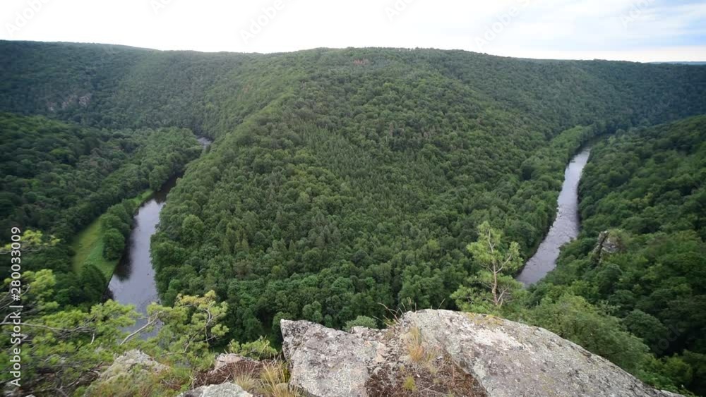 Thaya valley panoramic aerial view of river framed by dense mixed ...