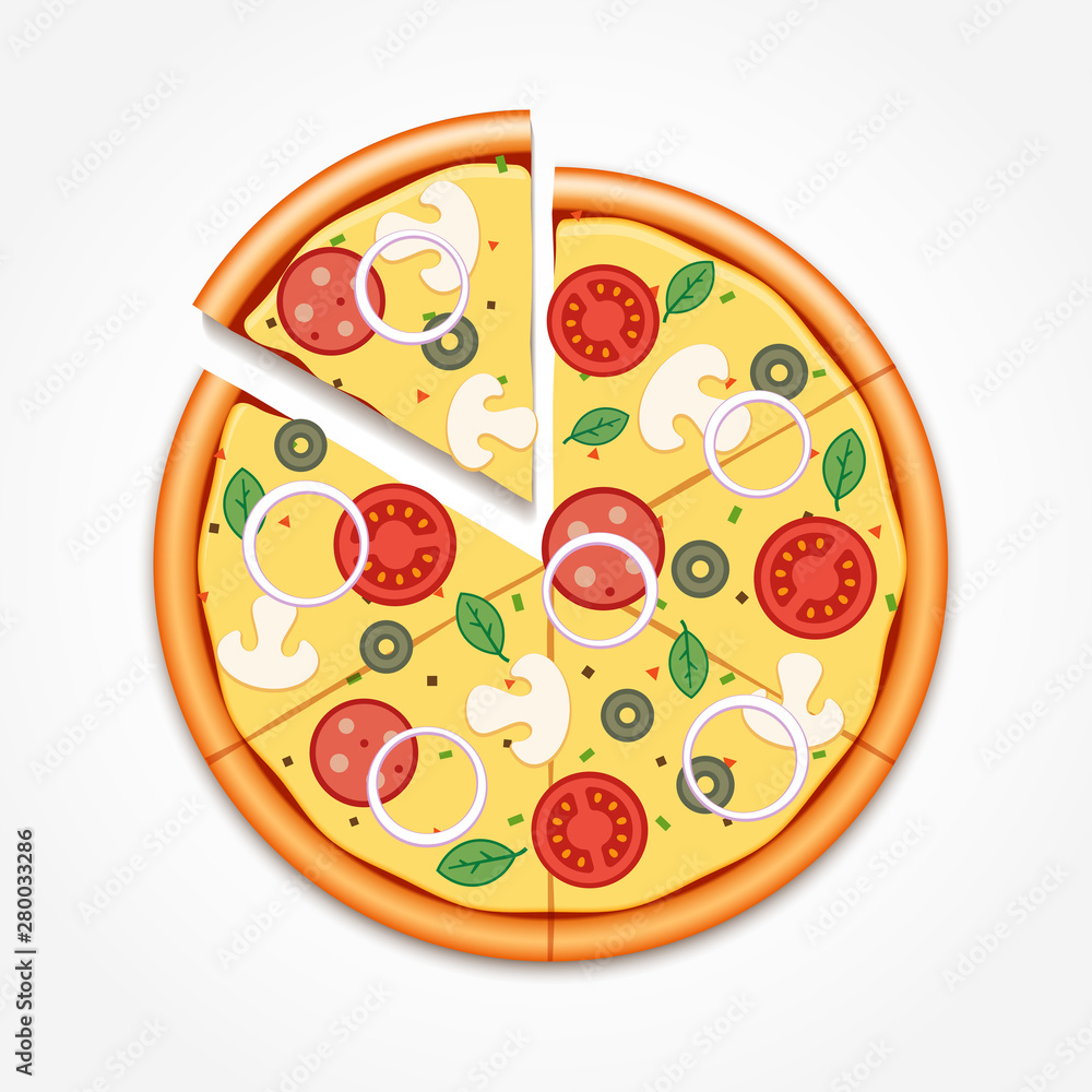 Pizza with one slice separated Stock Vector | Adobe Stock