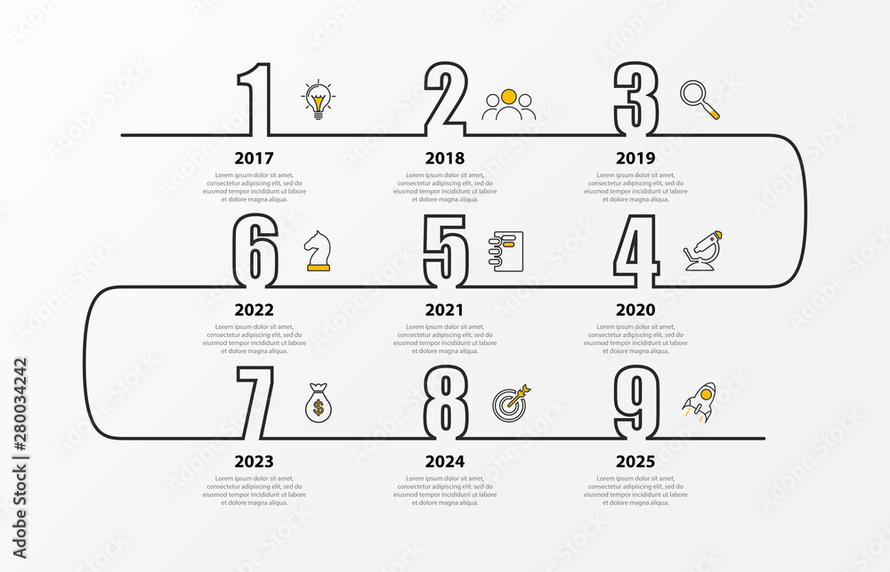 Infographic design template. Timeline concept with 9 steps Stock Vector ...