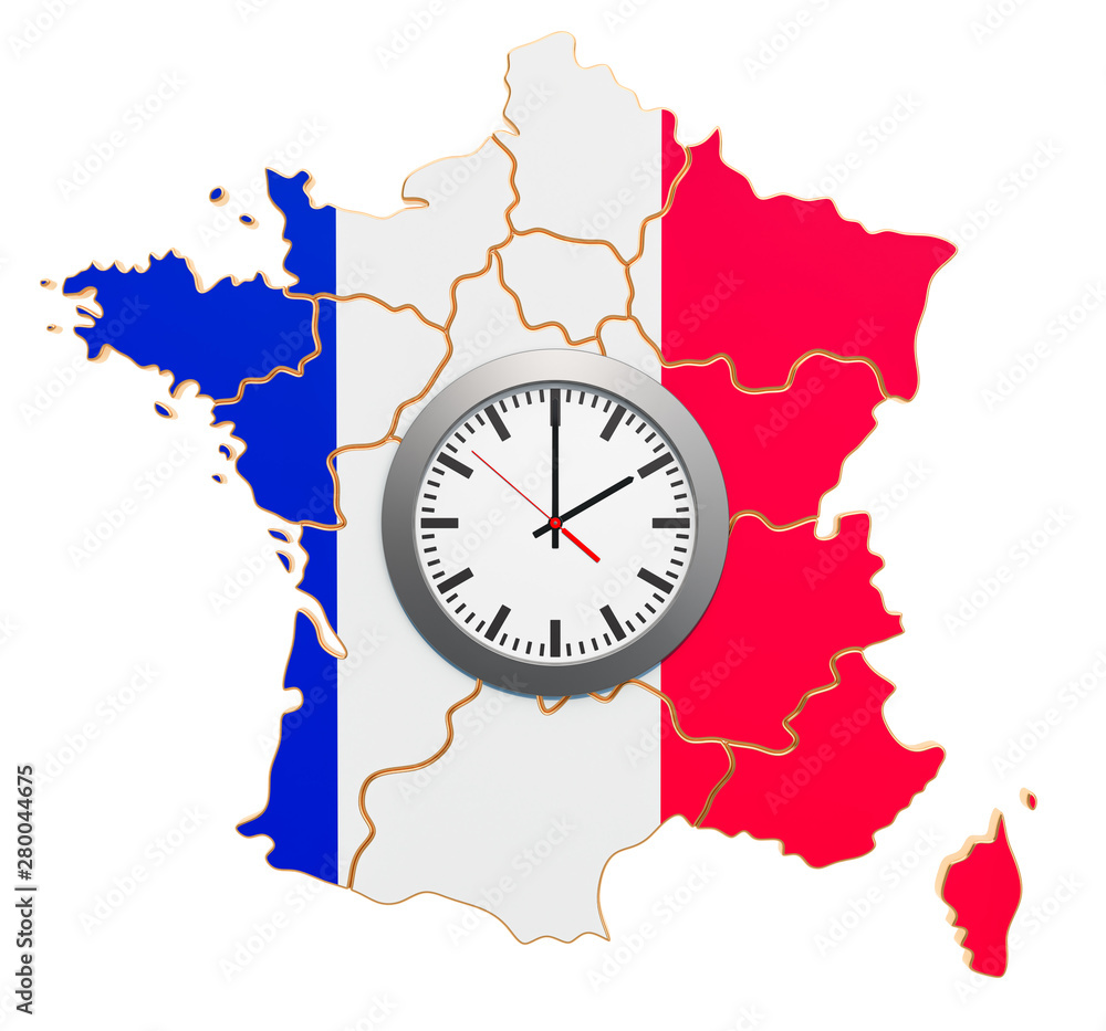 Time Zones in France concept. 3D rendering Stock Illustration | Adobe Stock