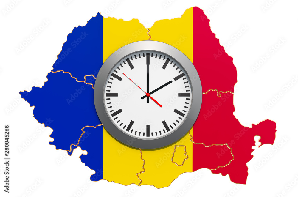 Time Zones in Romania concept. 3D rendering Stock Illustration | Adobe ...