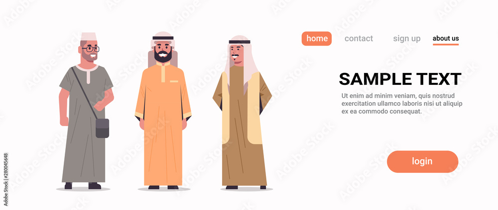 arabic men discussing standing together arab man wearing traditional ...