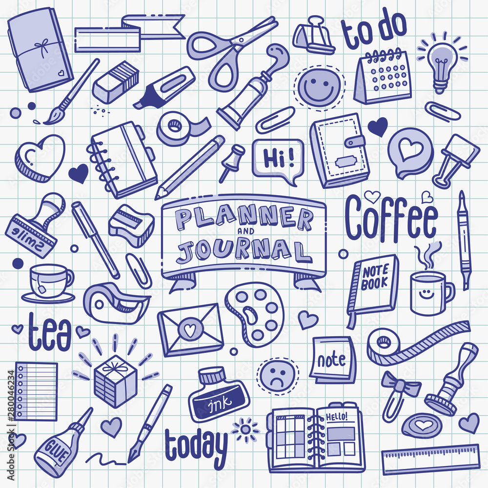 Planner and Journal related object and element collection. Hand drawn ...