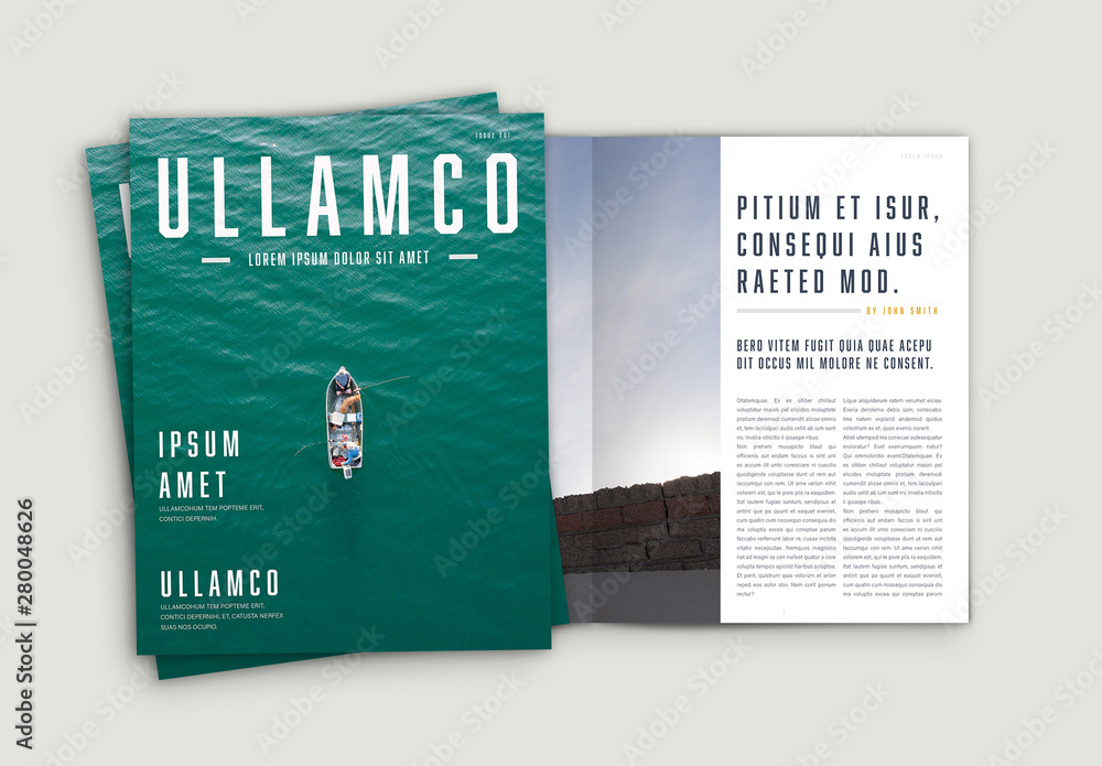 Magazine Layout with Yellow Accents Stock Template | Adobe Stock