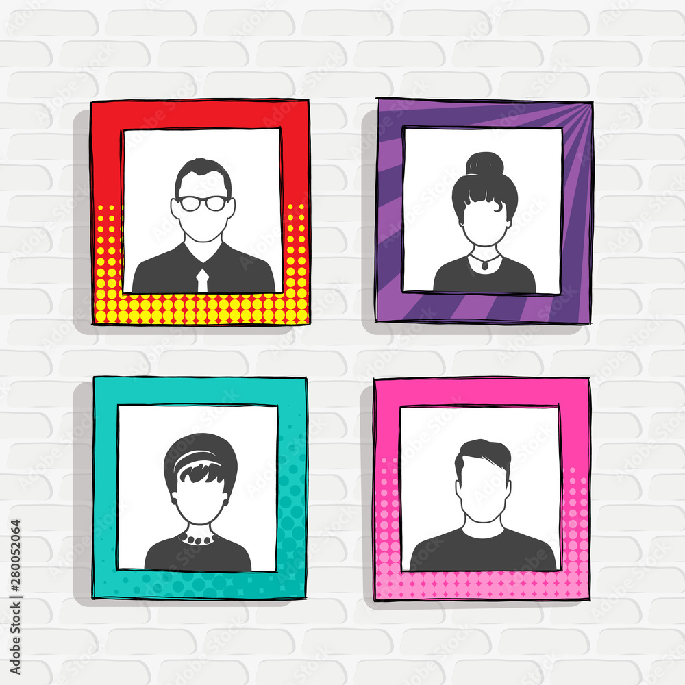 Set of avatar or user icons insert in photo frame. Vector illustration ...