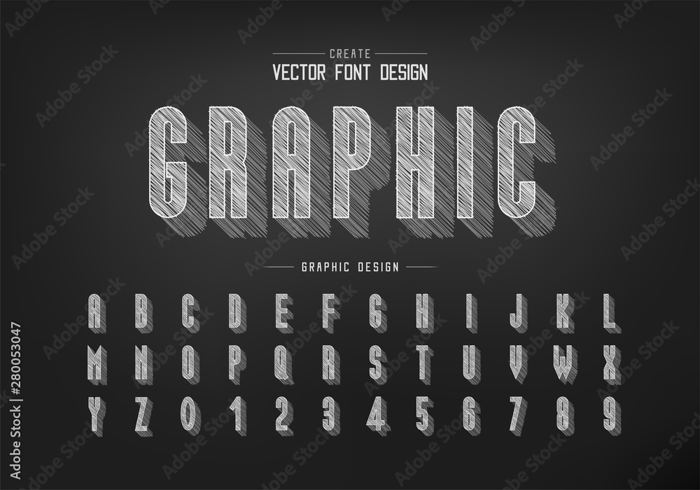 chalk shadow font and alphabet vector, Pencil sketch tall typeface ...