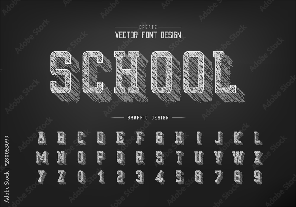 chalk shadow font and alphabet vector, Pencil sketch typeface and ...