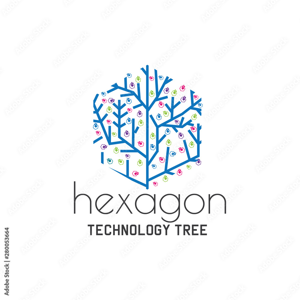 Hexagon tree logo design template Stock Vector | Adobe Stock