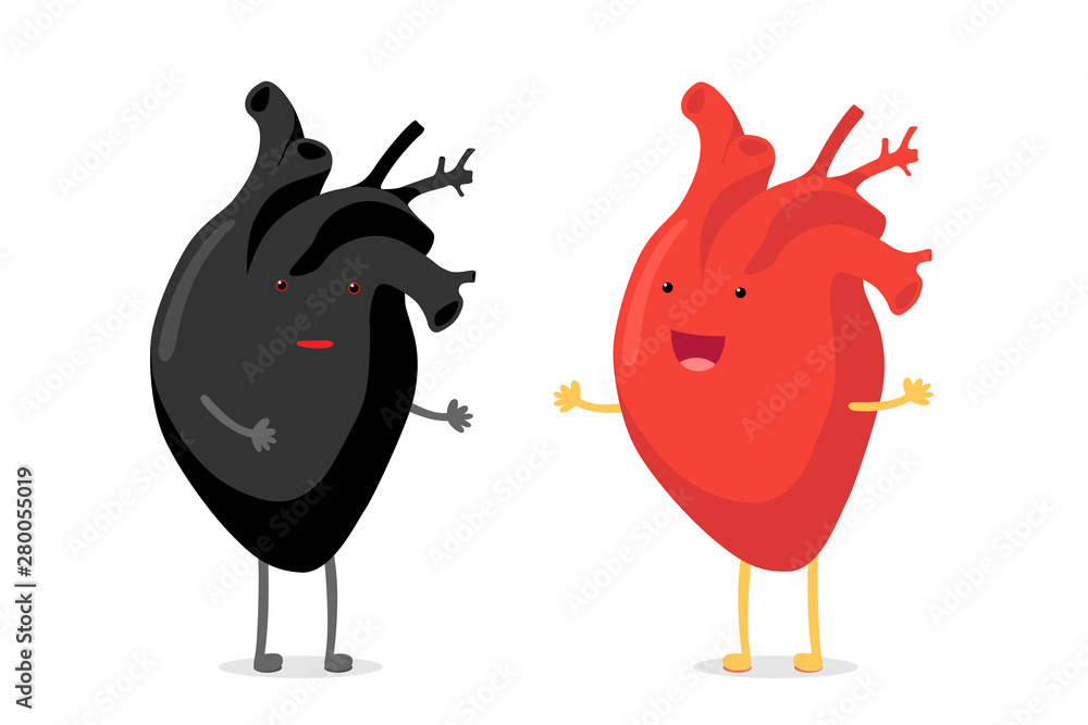 Racism concept. Confusion black human heart vs happy smiling emoji ...