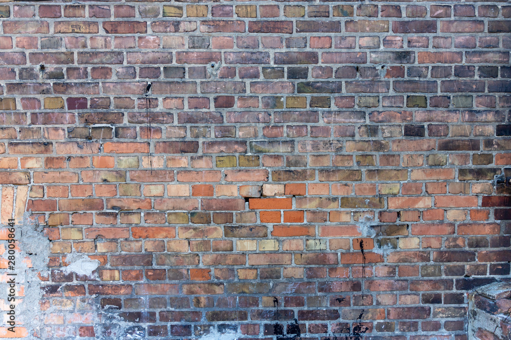 Old wall texture from the red bricks. Distressed wall with broken ...