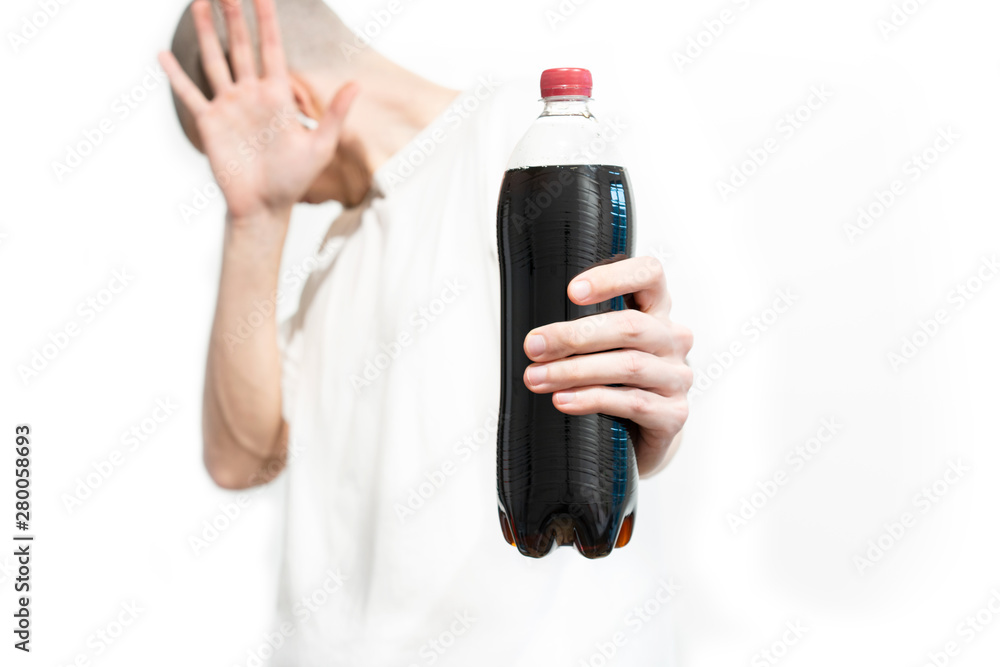 Say no cola. Man says no soda black. Hand gesture to reject proposal to ...