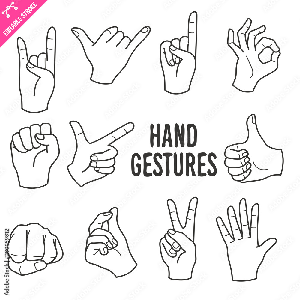 Hand Gesture Editable Stroke Doodle Vector Illustration. Stock Vector ...