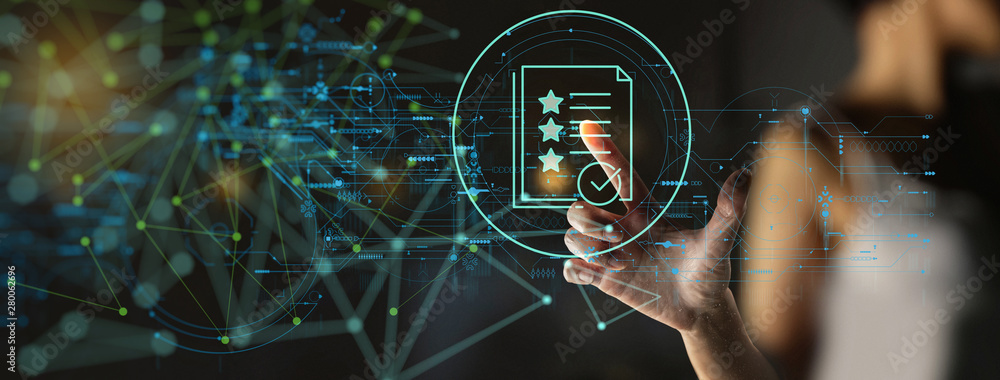 Businesswoman Hand touch icon of Document Management Data System ...