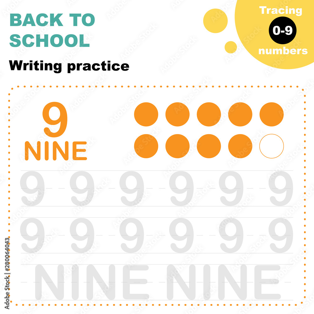 Preschool kids worksheet. Tracing digits 0 to 9. back to school ...