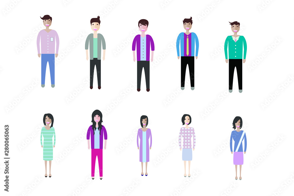 Set of full body diverse business people. Flat icons design white ...