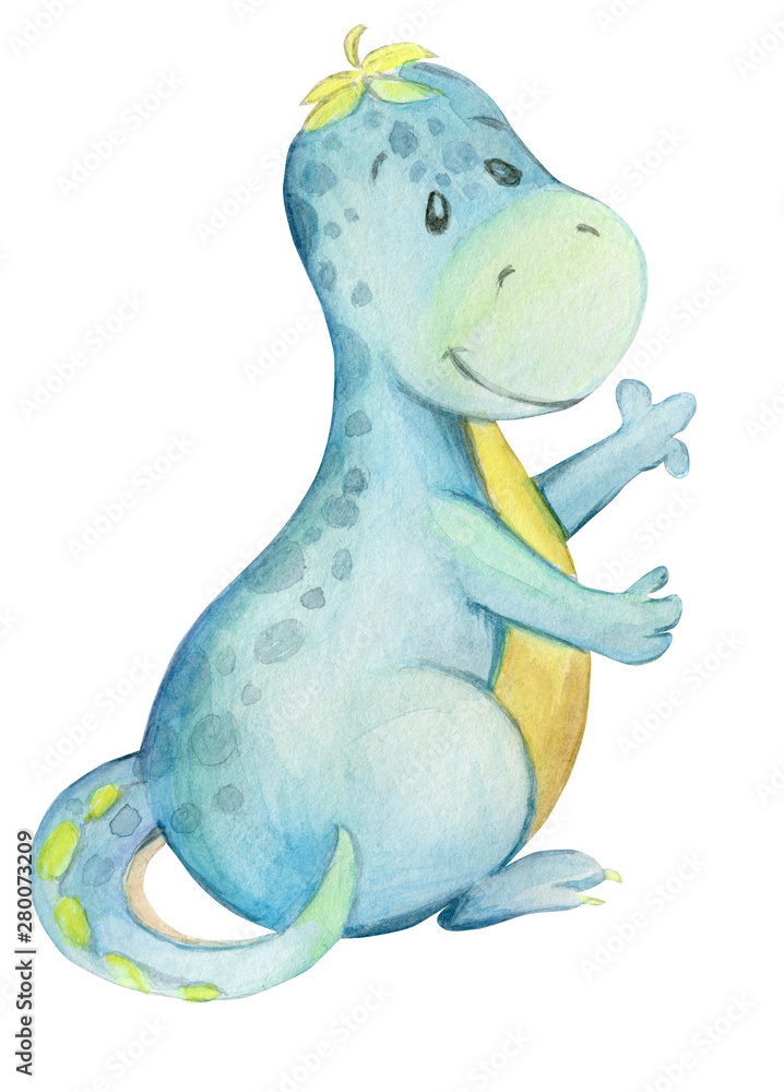 watercolor, little dinosaur. turquoise. isolated Stock Illustration ...