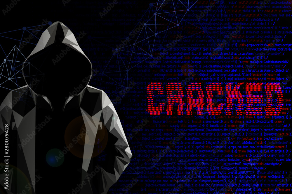 Computer cracked software concept with faceless hooded male person low ...