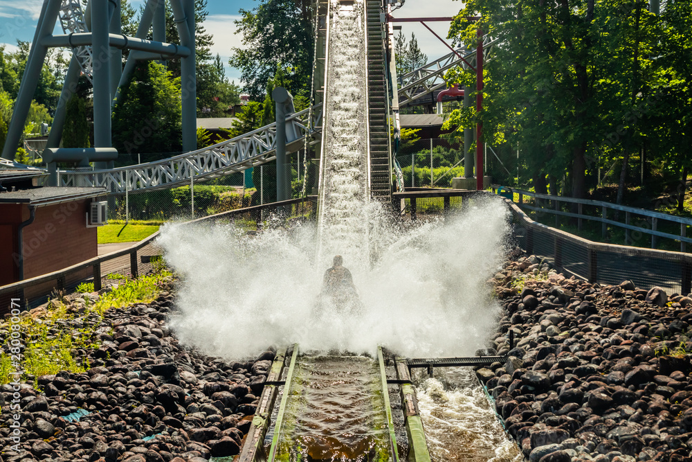 Fun water ride Log river in amusement park at summer Stock Photo ...