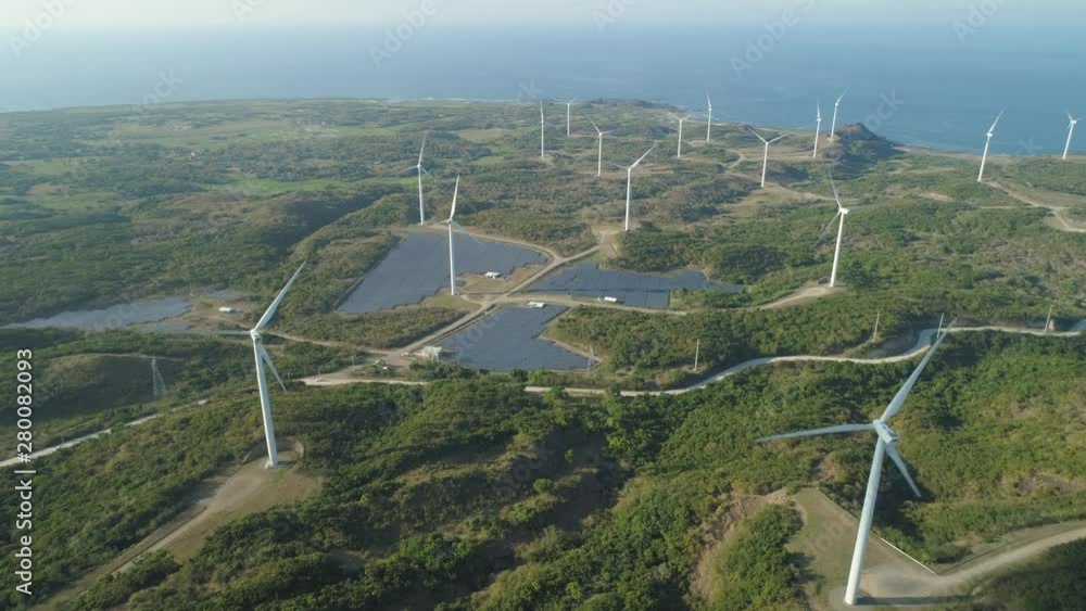 Aerial view of wind turbines and Windmills for electric power ...
