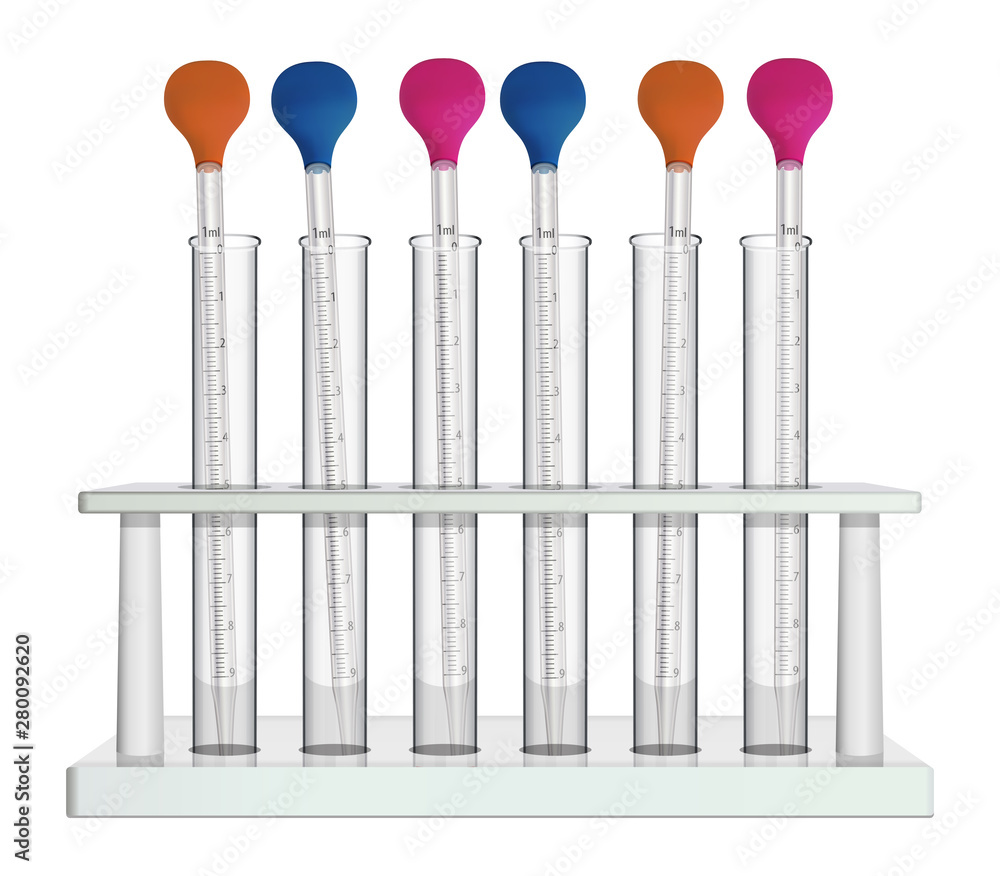 Vetor de Laboratory rack with glass test tubes and measuring laboratory ...