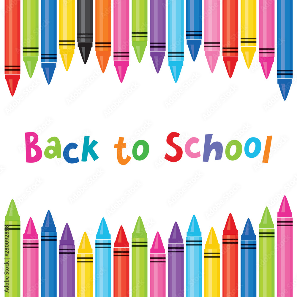 Vector Back to School banner template with frame of colorful oil pastel ...