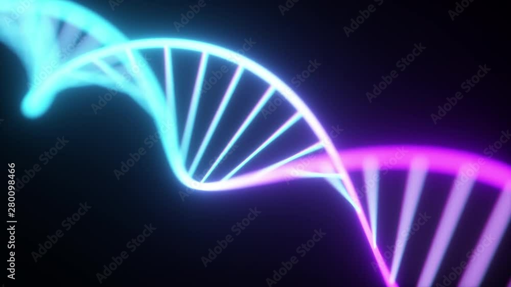 Rotating neon dna chain. Fluorescent ultraviolet lights. Sci-fi style ...