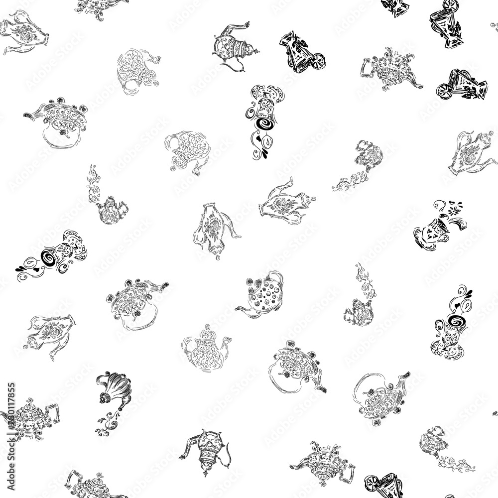 Seamless pattern of teapots and teacups isolated on white background ...