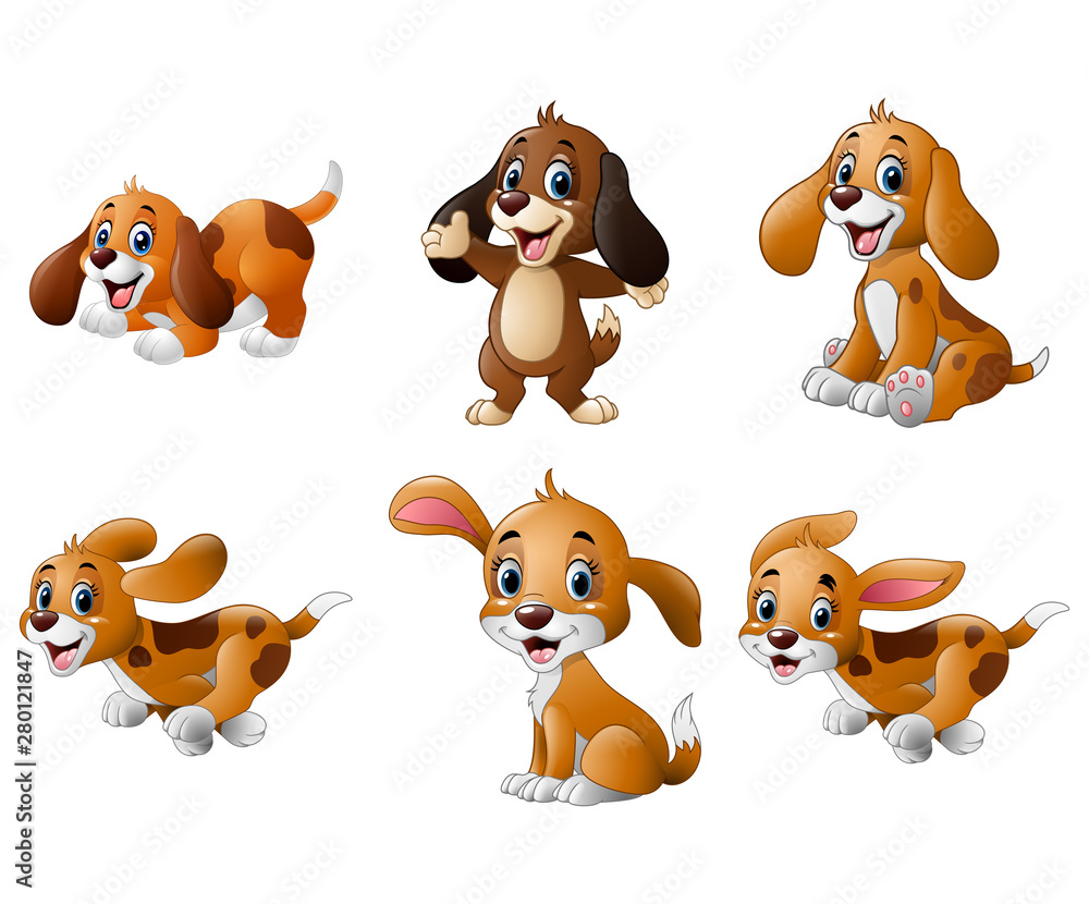 Cartoon playful puppy collections set Stock Vector | Adobe Stock