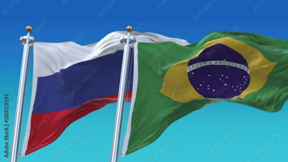 Vidéo Stock 4k Seamless Brazil and Russia Flags with blue sky ...