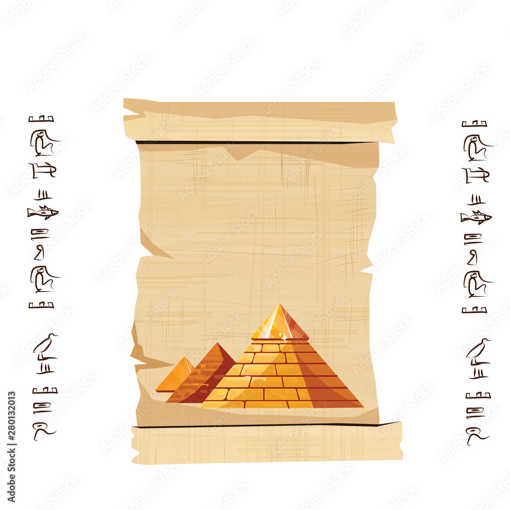 Ancient Egypt papyrus scroll with pyramid silhouette cartoon vector ...
