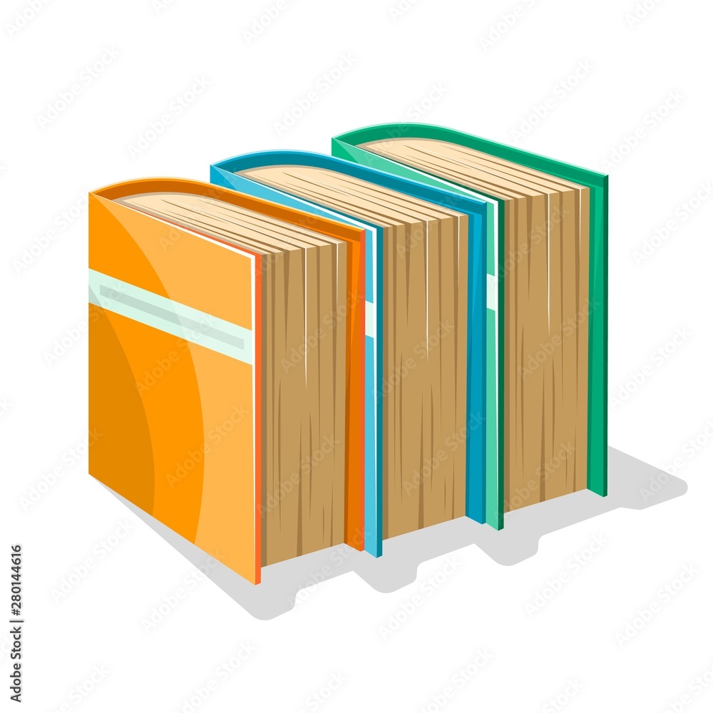 Yellow, blue and green thick books standing vertical side by side ...