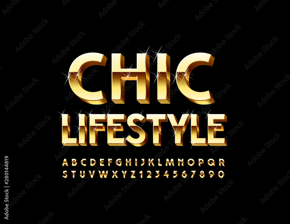 Vector elite banner Chic Lifestyle. Uppercase Golden Font with ...