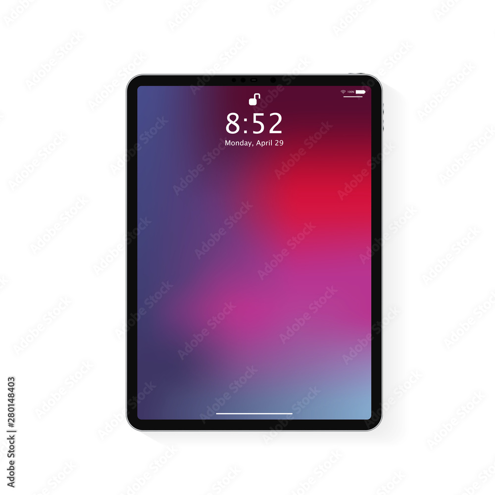 Realistic tablet computer lock screen with abstract colored geometric ...
