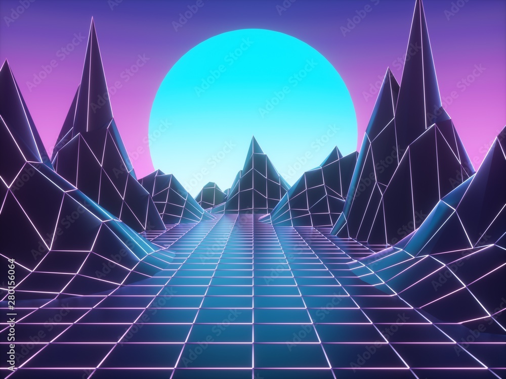 Sci-fi technological vaporwave scene Stock Illustration | Adobe Stock