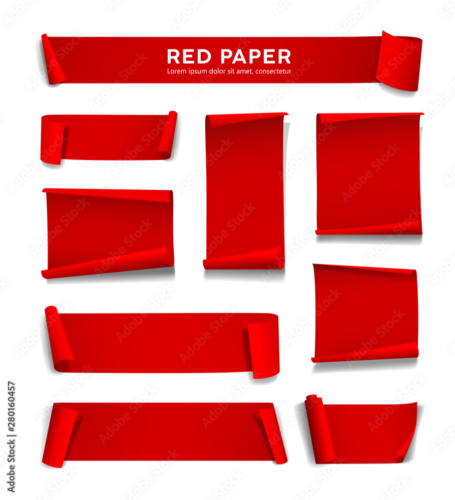 Red paper roll vector collection isolated on white background ...