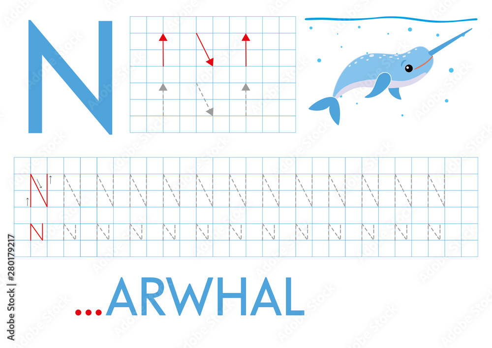 Worksheet for kids with letter “N”. For study English alphabet ...