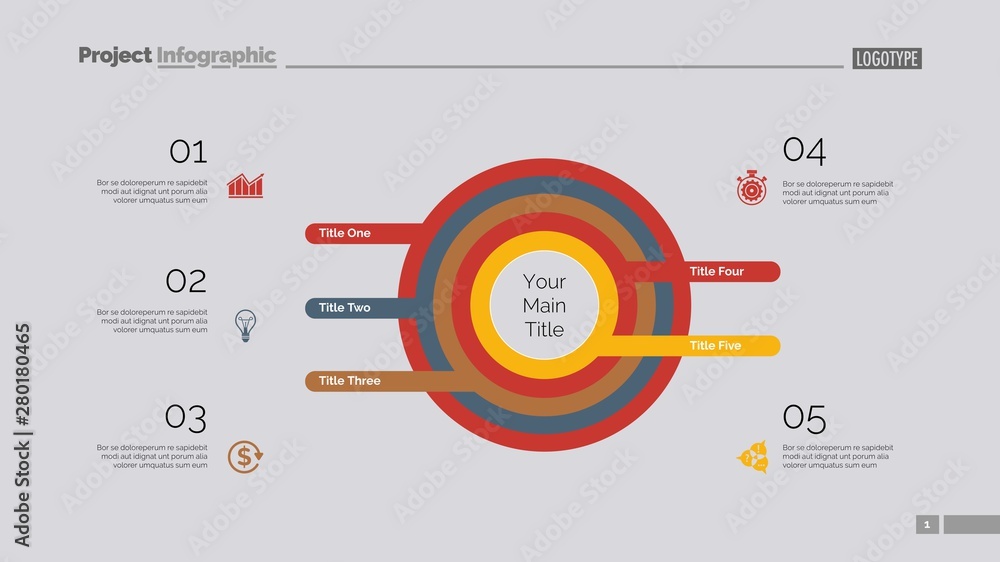 Five circles process chart. Business data. List, diagram, design ...