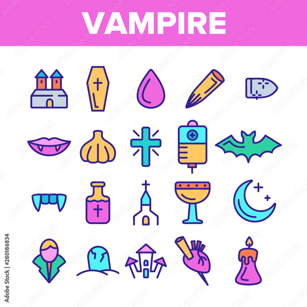 Color Protection From Vampire Vector Linear Icons Set. Weapons Vampire ...