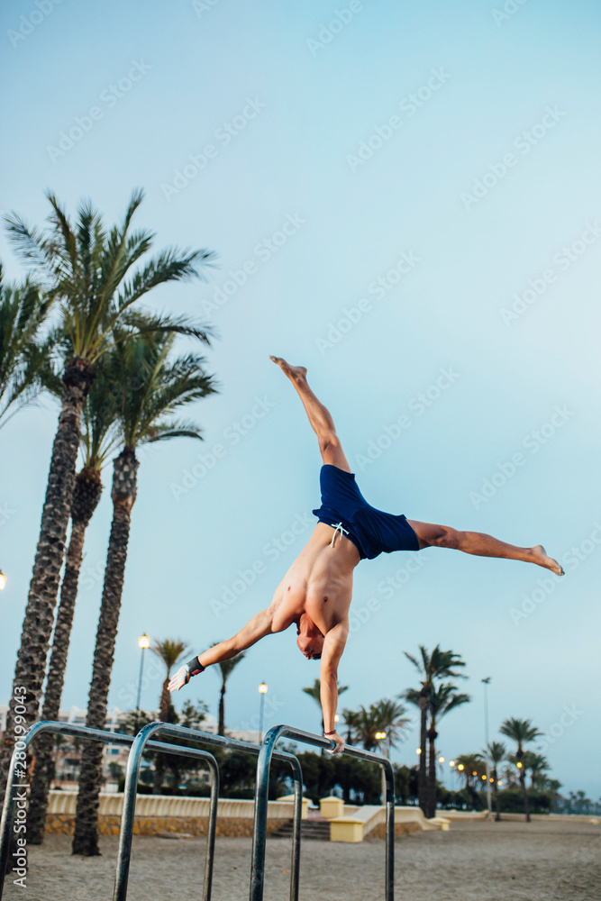 fitness, sport, training, calisthenics and lifestyle concept - Young ...