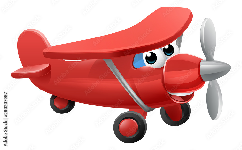 Airplane cartoon character mascot. An illustration of a cute red small ...
