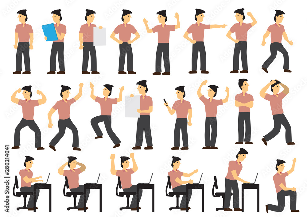 Set of a young man worker character in different action and poses ...