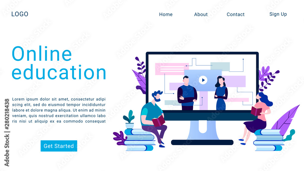 Online education landing page isometric vector template. E-learning ...