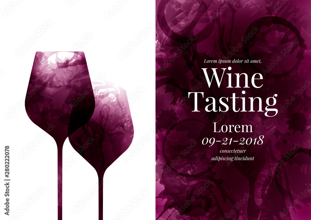 Illustration of two wine glass es, red wine stains. Background full of ...