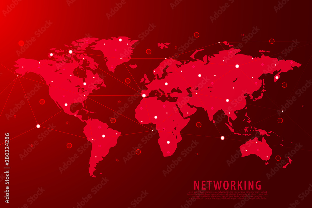 Global network connection background, red world map, vectoreps file ...