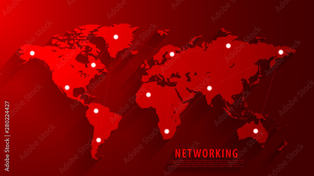 Global network connection background, red world map, vectoreps file ...