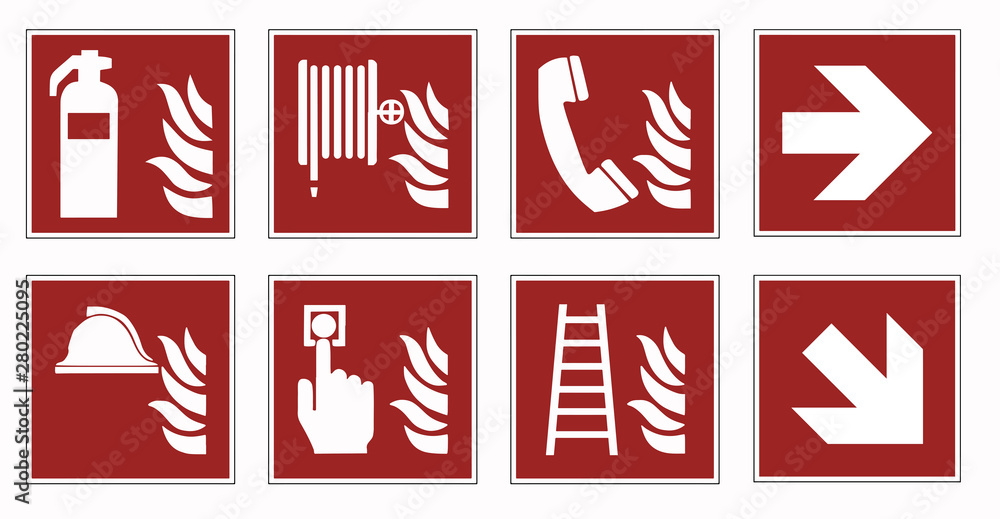 fire protection signs - emergency pictogram set - Stock Vector | Adobe ...