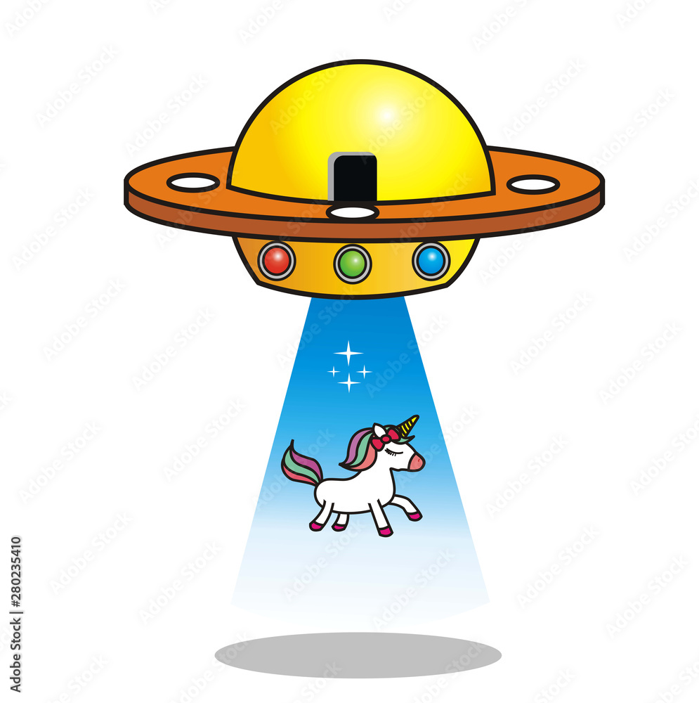 UFO takes unicorn. Aliens kidnap unicorn. Vector Image Stock Vector ...