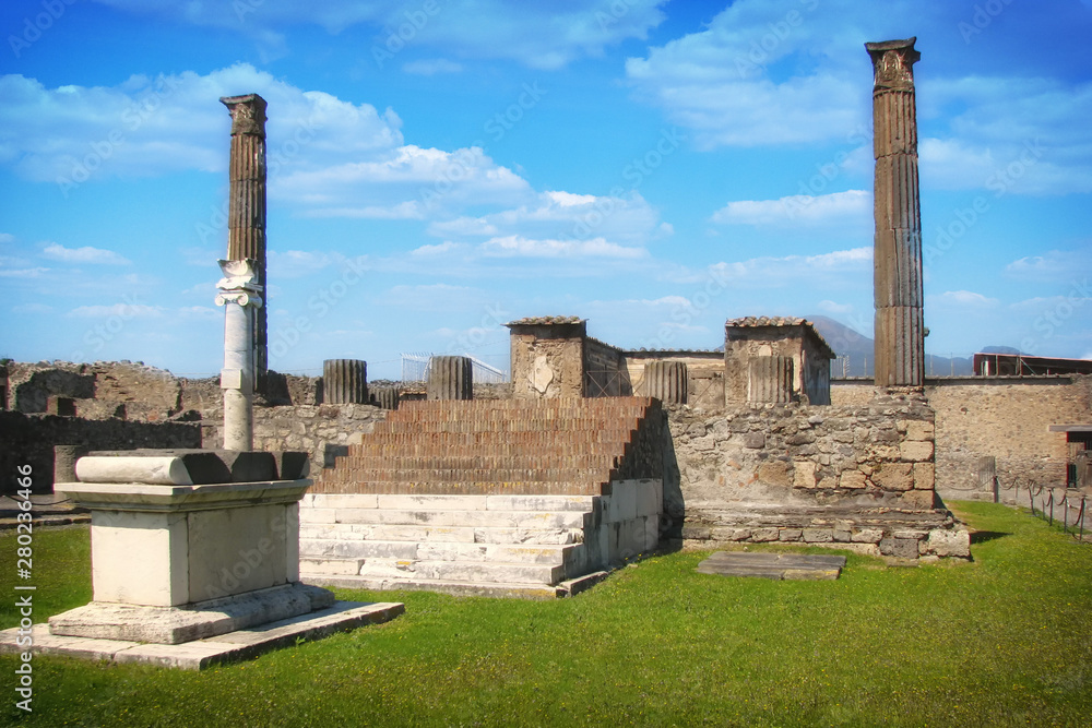 Forum in the ancient city of Pompeii. Ruins found during excavations of ...