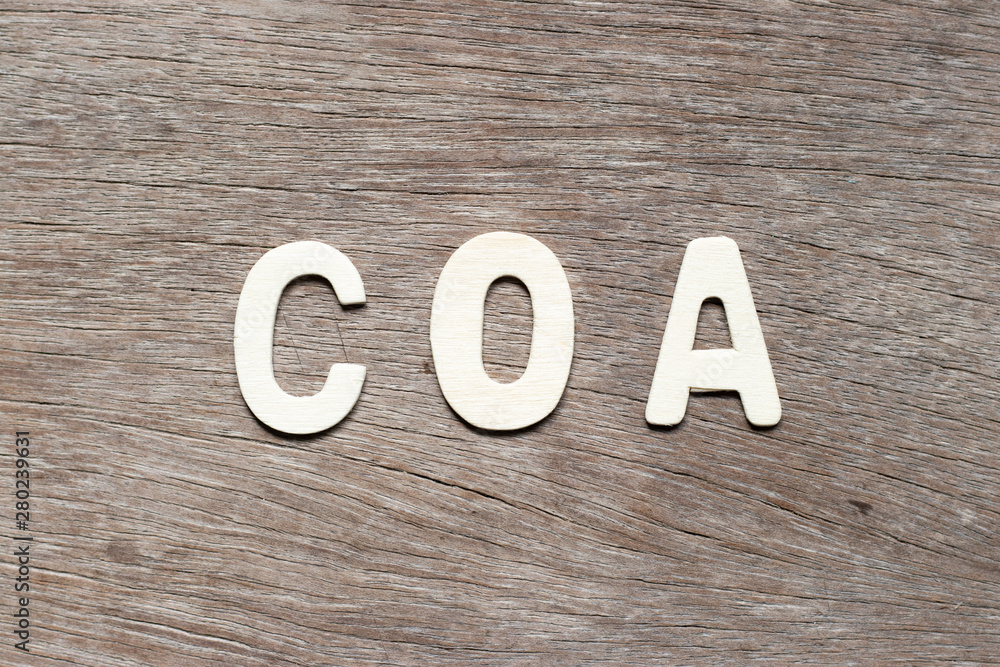 Alphabet letter in word COA (abbreviation of certificate of analysis ...