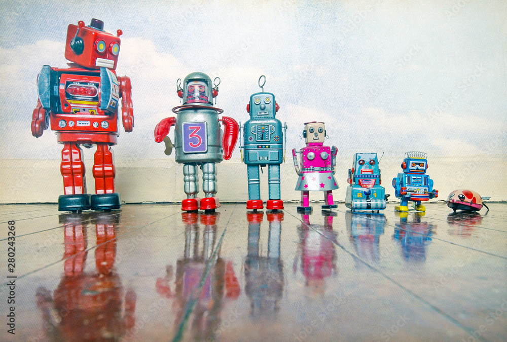 Poster hierarchy of tin toys from big red robot to little mouse – Wall ...
